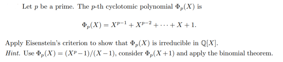 Solved Let p be a prime. The p-th cyclotomic polynomial | Chegg.com
