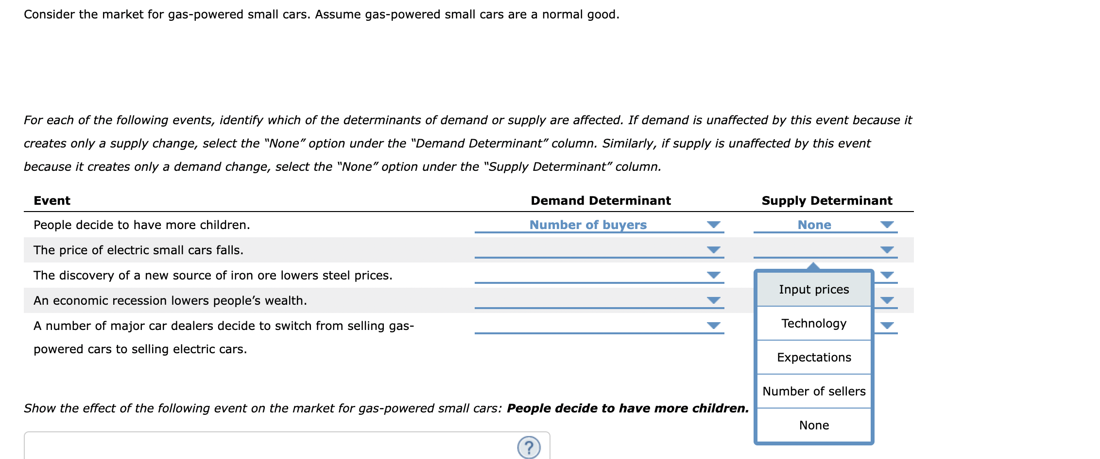 Solved For each of the following events, identify which of | Chegg.com