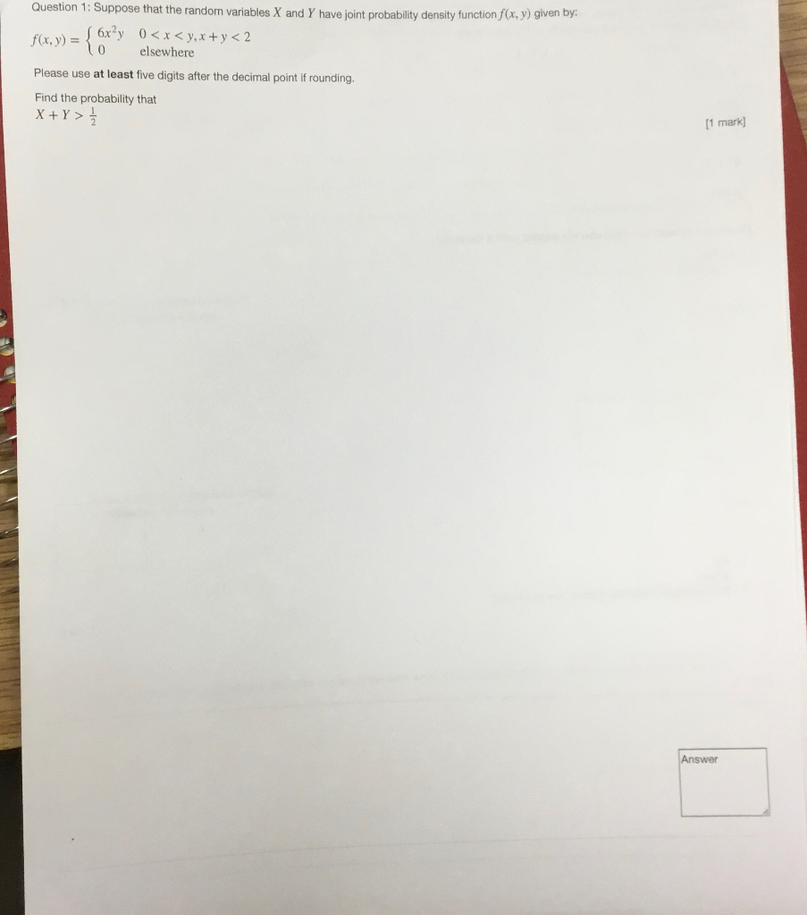 Solved Question 1: Suppose that the random variables X and Y | Chegg.com