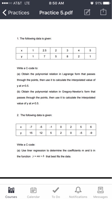 Solved The Following Data Is Given Write A C Code To Obtain 