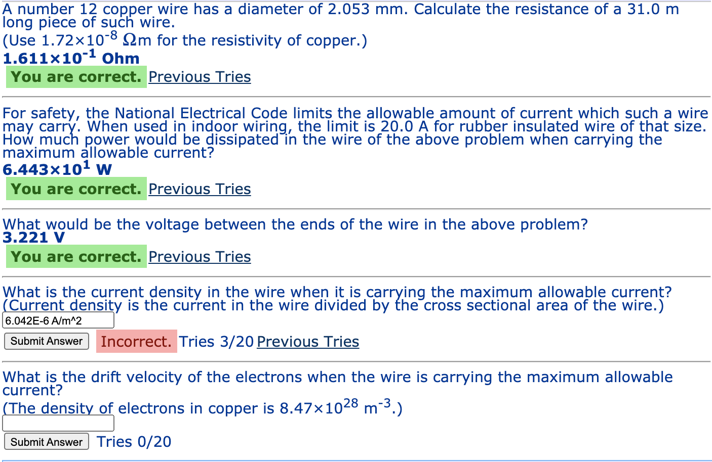 Solved A number 12 copper wire has a diameter of 2.053 mm. | Chegg.com