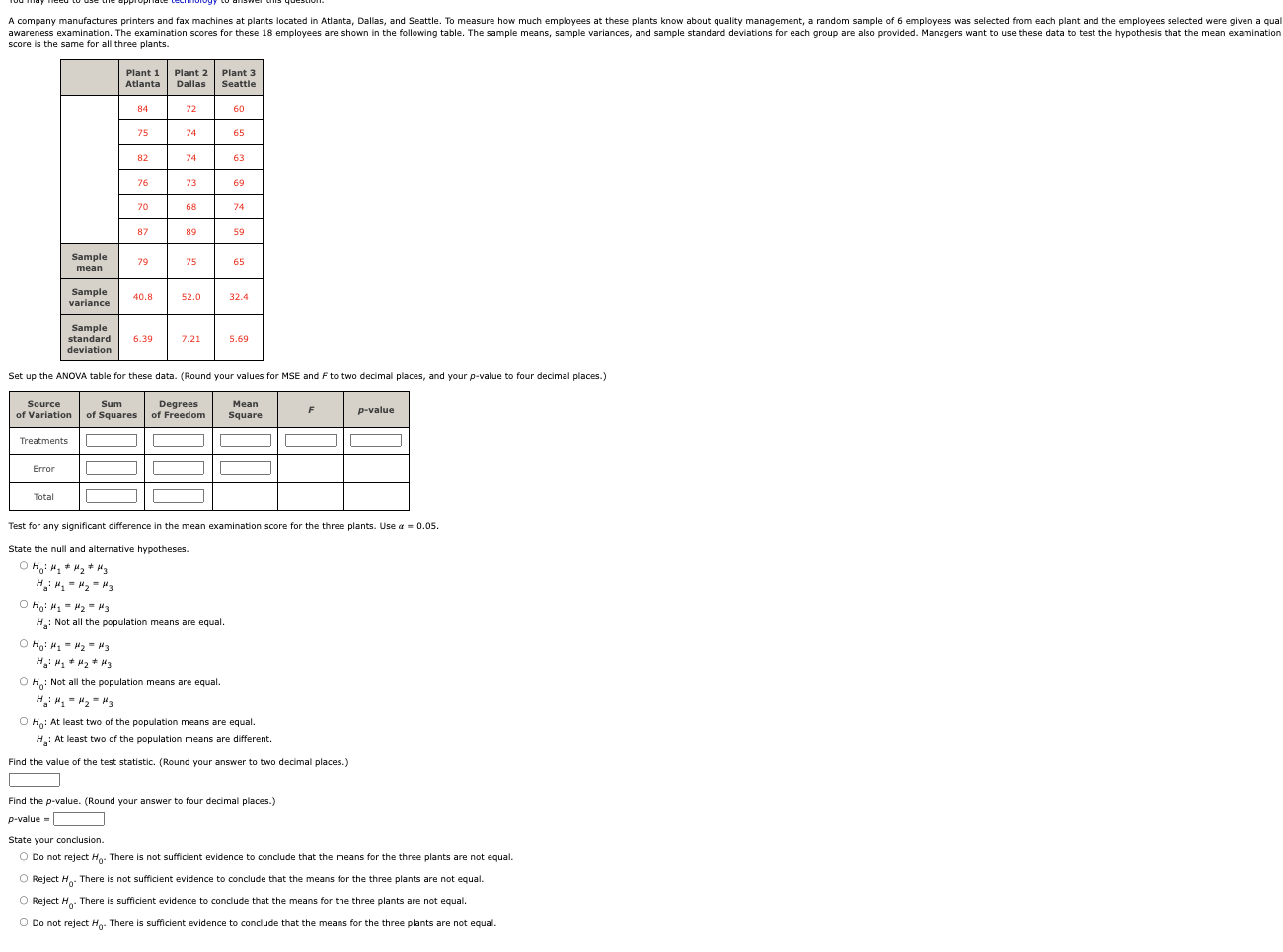 Solved Test for any significant difference in the mean | Chegg.com