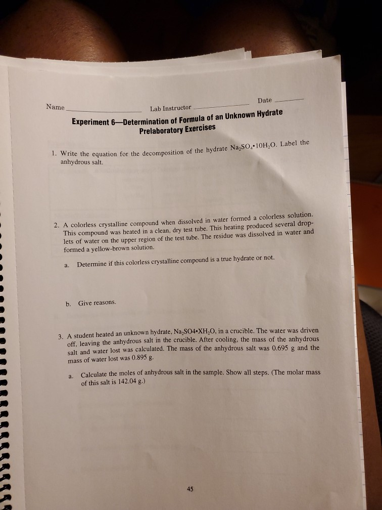 Solved Name Date Lab Instructor experiment 6-Determination | Chegg.com