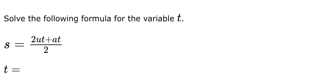 Solved Solve the following formula for the variable t. | Chegg.com