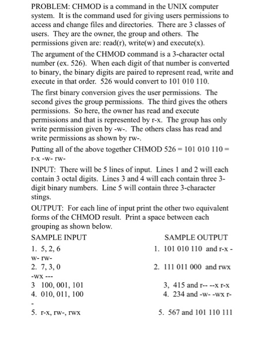 Solved Problem Chmod Is A Command In The Unix Computer 8963