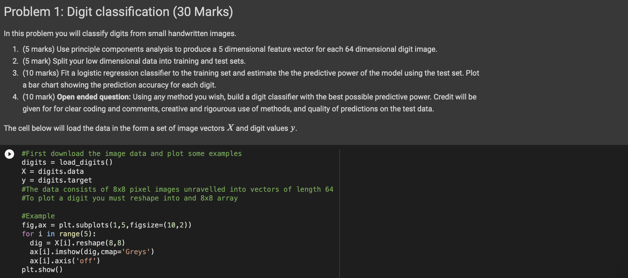 Problem 1: Digit classification (30 Marks) In this | Chegg.com