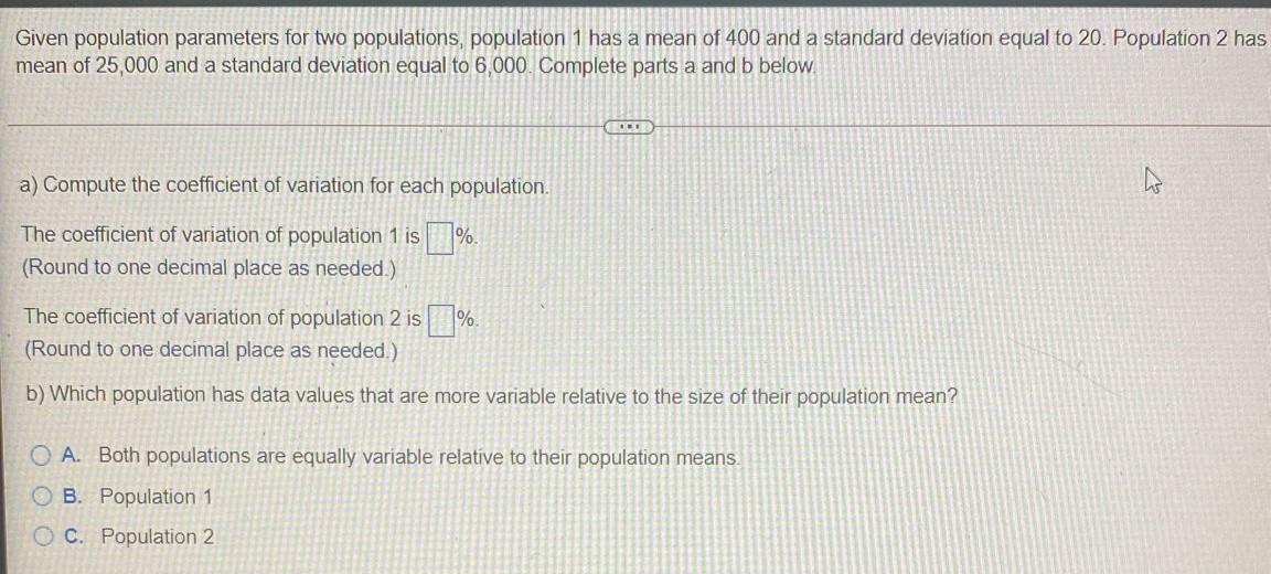 Solved Given population parameters for two populations, | Chegg.com