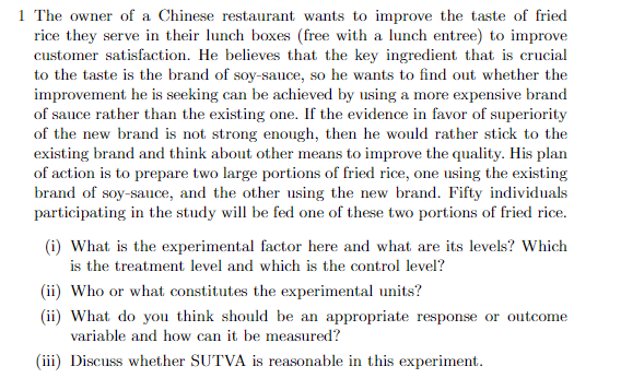 (iv) What can the experimenter do to avoid the | Chegg.com