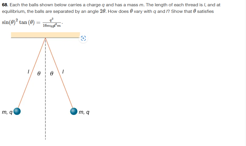 Solved 68. Each the balls shown below carries a charge q and | Chegg.com