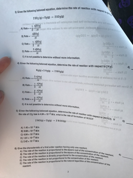 Solved 1) Given the following balanced equation, determine | Chegg.com