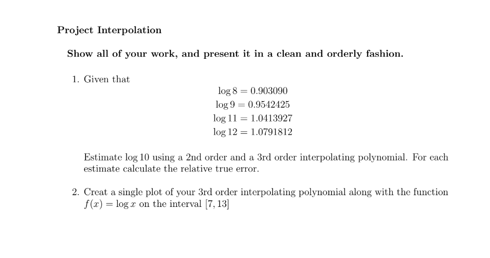Solved roject Interpolation Show all of your work, and | Chegg.com