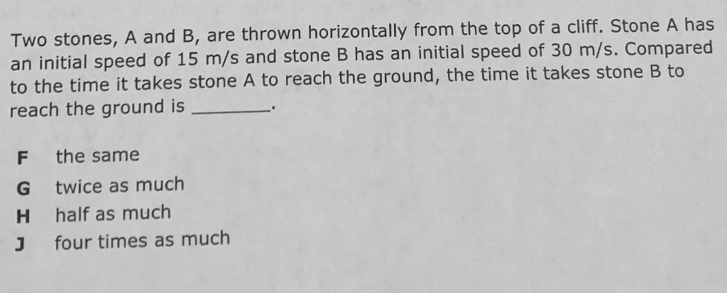 Solved Two stones, A and B, are thrown horizontally from the | Chegg.com