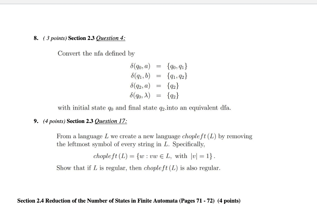 Solved Convert the nfa defined by | Chegg.com