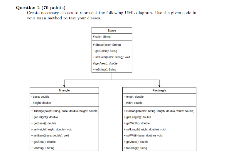 Solved Question 2 (70 points) Create necessary classes to | Chegg.com