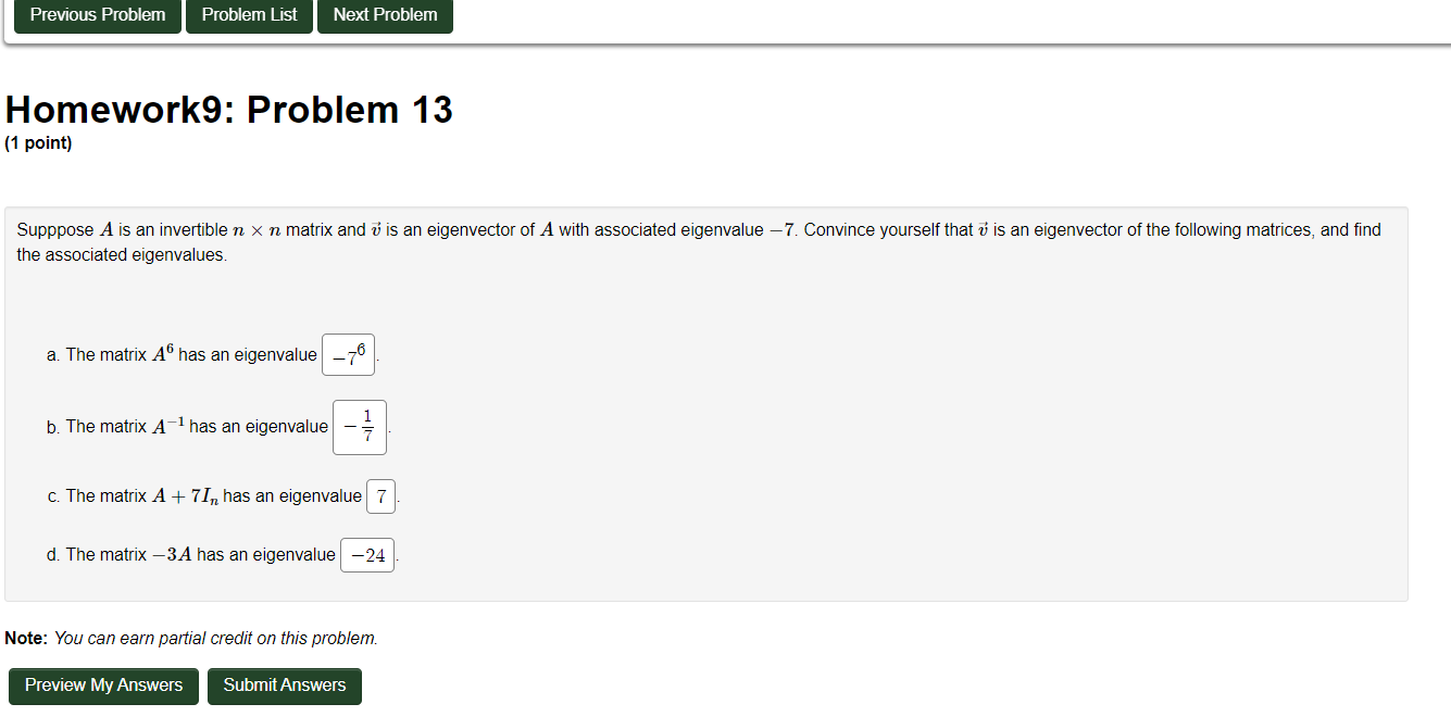 Solved Homework9: Problem 13 (1 point) Suppose A is an | Chegg.com
