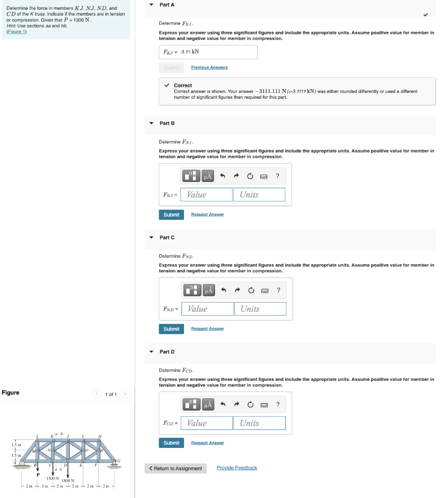 Solved Determine the force in members KJ,NJ,ND, and Part A | Chegg.com