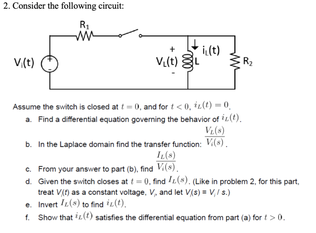 Solved 2. Consider the following circuit: Assume the switch | Chegg.com