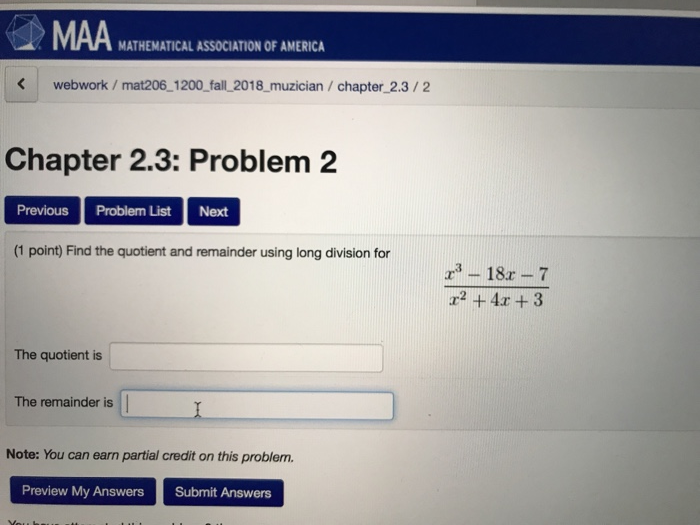Solved 02 MAA MATHEMATICAL ASSOCIATION OF AMERICA webwork/ | Chegg.com