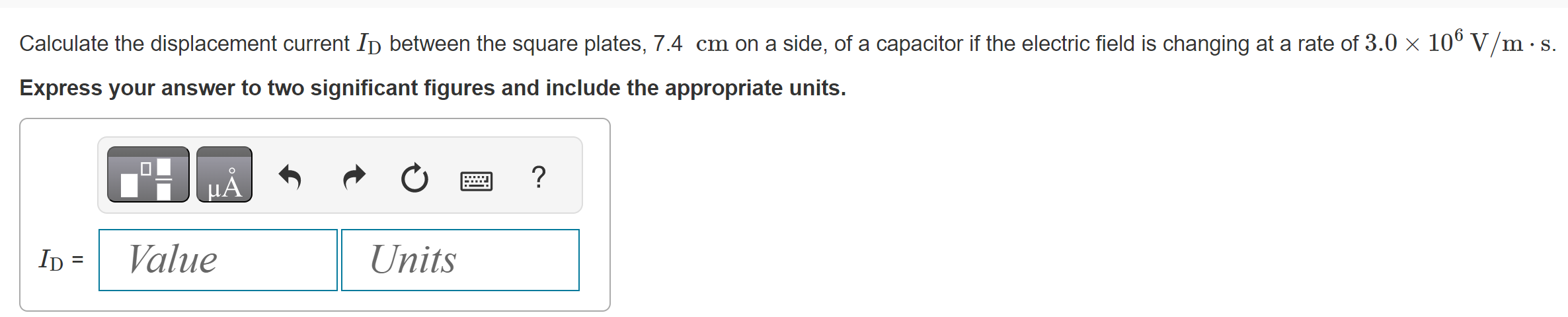 Solved Calculate the displacement current ID between the | Chegg.com