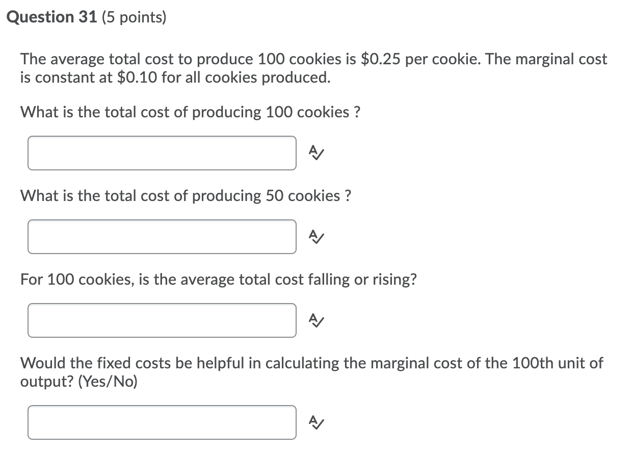 Solved Question 31 (5 points) The average total cost to | Chegg.com