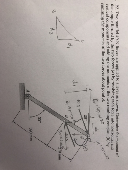 Solved P2. Two parallel 40-N forces are applied to a lever | Chegg.com