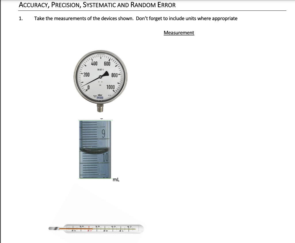 Solved ACCURACY, PRECISION, SYSTEMATIC AND RANDOM ERROR 1. | Chegg.com
