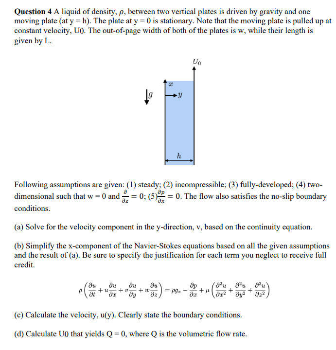 Solved Question 4 A liquid of density, ρ, between two | Chegg.com