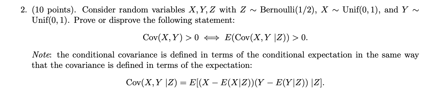 2. (10 points). Consider random variables X, Y, Z | Chegg.com