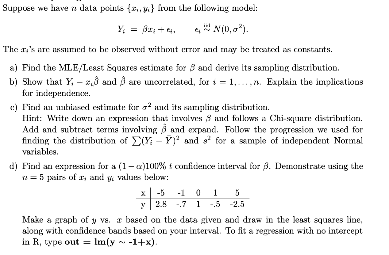 Suppose we have n data points {xi, Yi} from the | Chegg.com Suppose we have n data points {xi, Yi} from the | Chegg.com