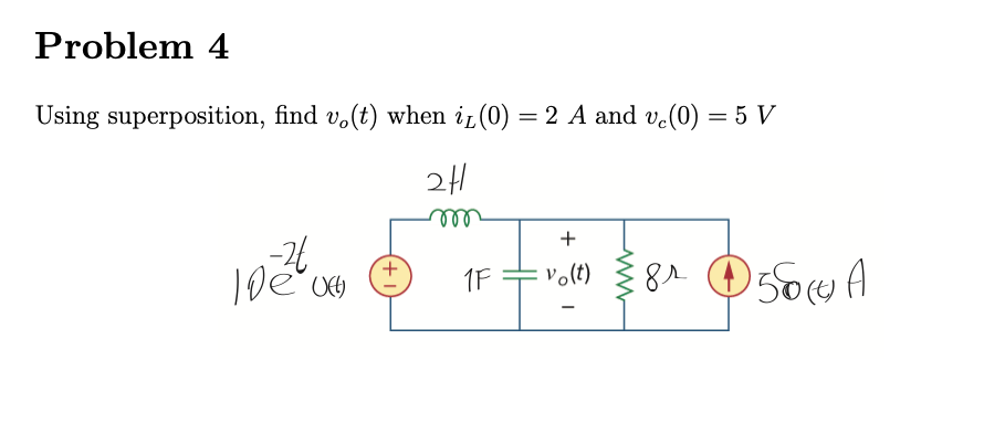 Solved Problem 4 Using superposition, find vo(t) when iż(0) | Chegg.com
