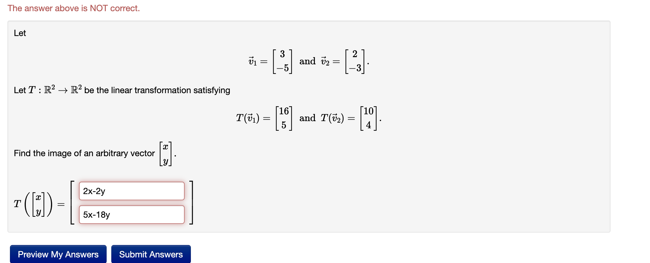 Solved The answer above is NOT correct. Let 3 2 V1 = [1] and | Chegg.com