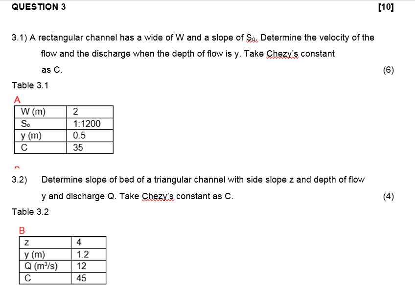 Solved QUESTION 3 [10] 3.1) A rectangular channel has a wide | Chegg.com