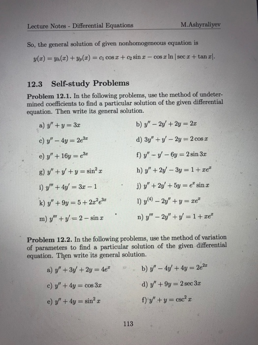 Solved M.Ashyraliyev Lecture Notes Differential Equations | Chegg.com