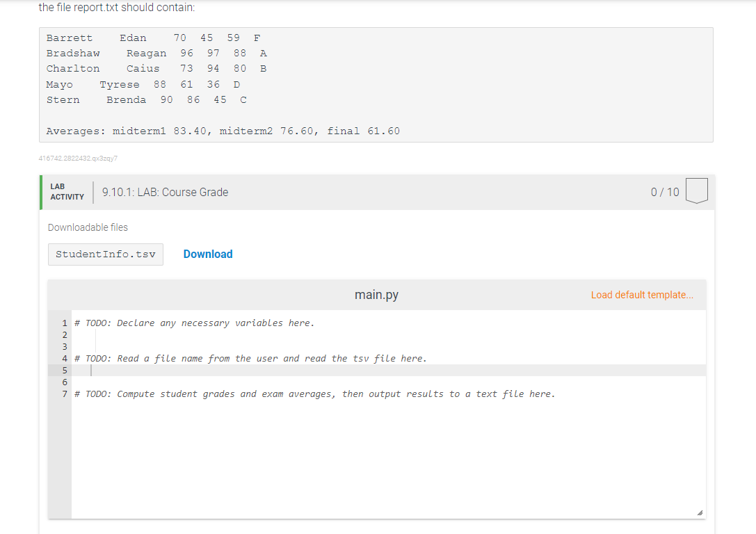 Solved Write a program that reads the student information | Chegg.com