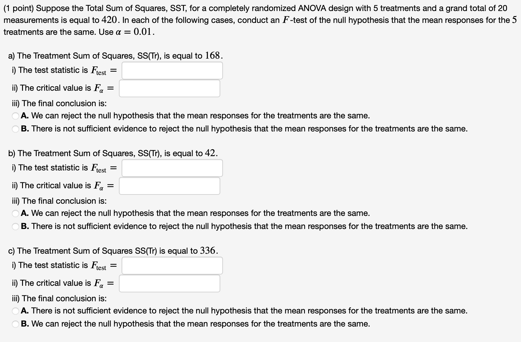 Solved (1 point) Suppose the Total Sum of Squares, SST, for | Chegg.com