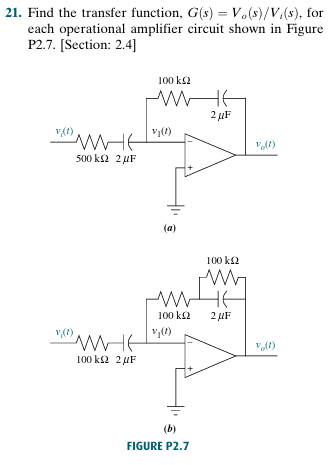 [Solved]: 21. Find the transfer function, G(s)=Vo(s)/Vi(s),