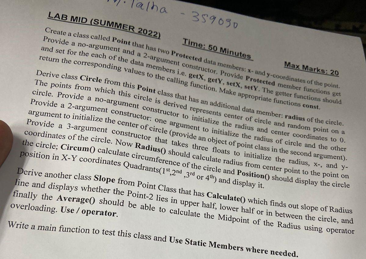 Solved Create A Class Called Point That Has Two Protected 50 