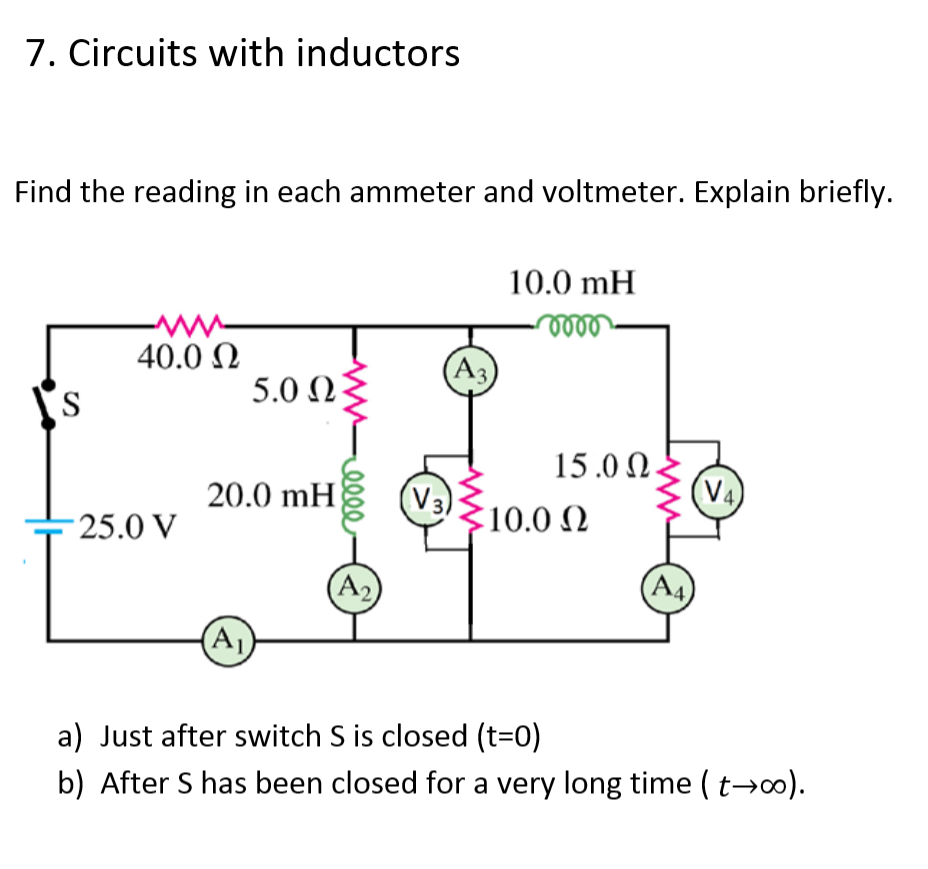 Solved 7. Circuits with inductors Find the reading in each | Chegg.com