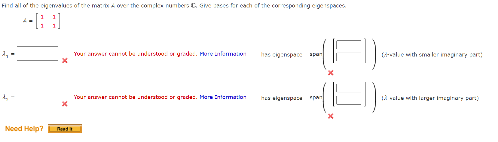 Solved Find all of the eigenvalues of the matrix A over the | Chegg.com
