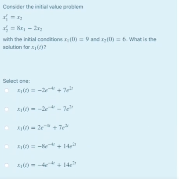 Solved Consider the initial value problem x1′=x2x2′=8x1−2x2 | Chegg.com