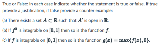 Solved True or False: In each case indicate whether the | Chegg.com