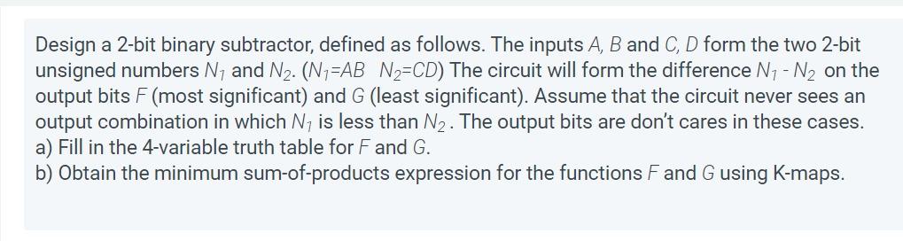 Solved Design a 2-bit binary subtractor, defined as follows. | Chegg.com
