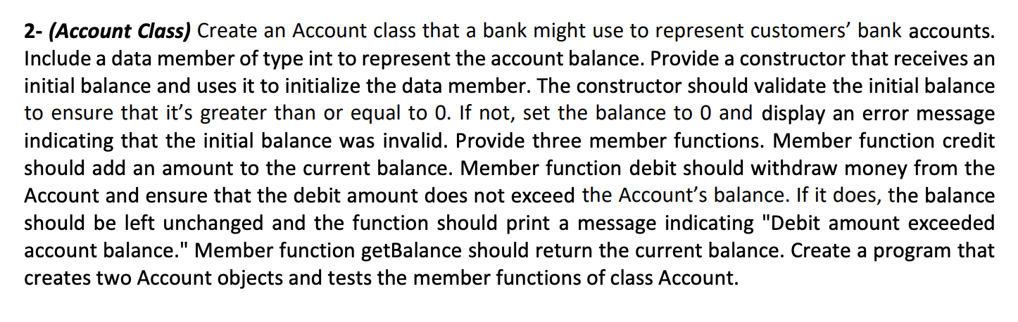 Solved 2- (Account Class) Create an Account class that a | Chegg.com