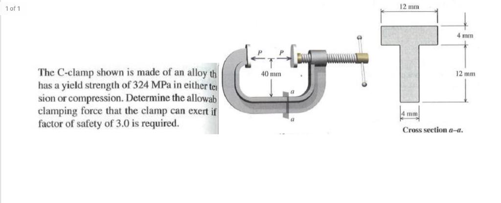 Solved The C-clamp shown is made of an alloy th has a yield | Chegg.com