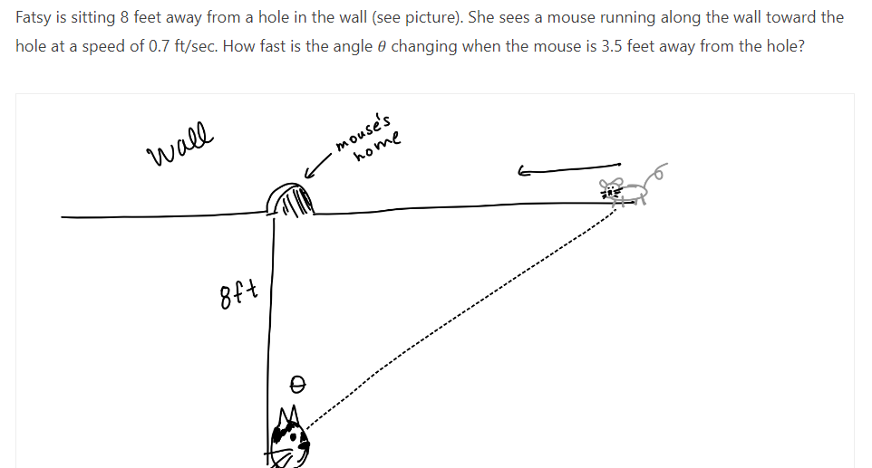 Solved Fatsy is sitting 8 feet away from a hole in the wall | Chegg.com