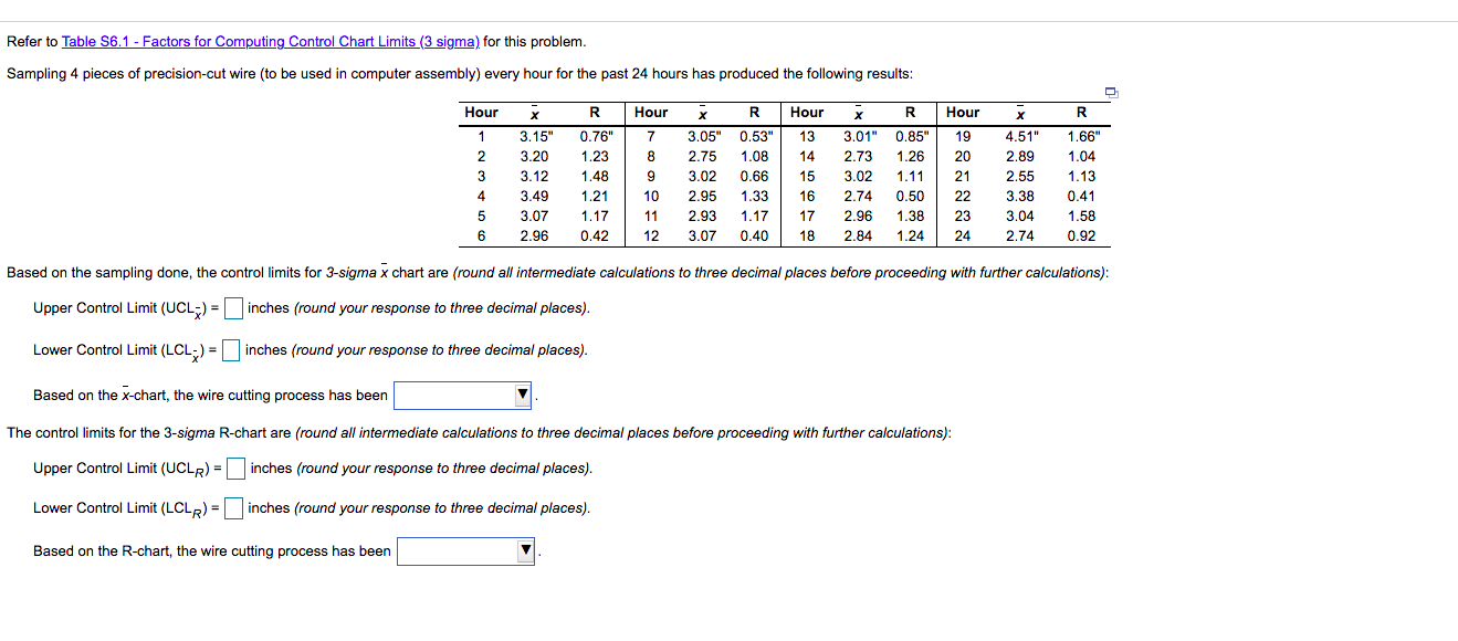 Solved Refer to Table 56.1 - Factors for Computing Control | Chegg.com