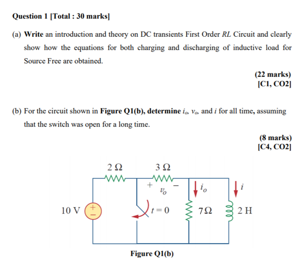 Solved Question 1 [Total : 30 marks] (a) Write an | Chegg.com