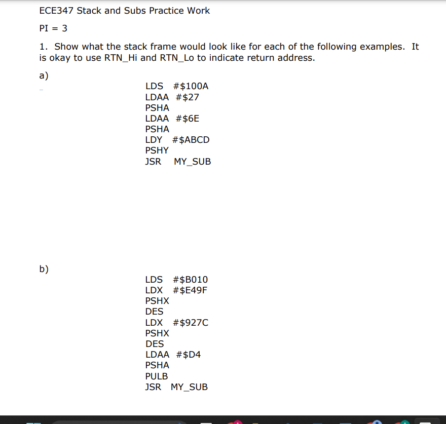 Solved 2. Determine the value of the stack pointer and the | Chegg.com