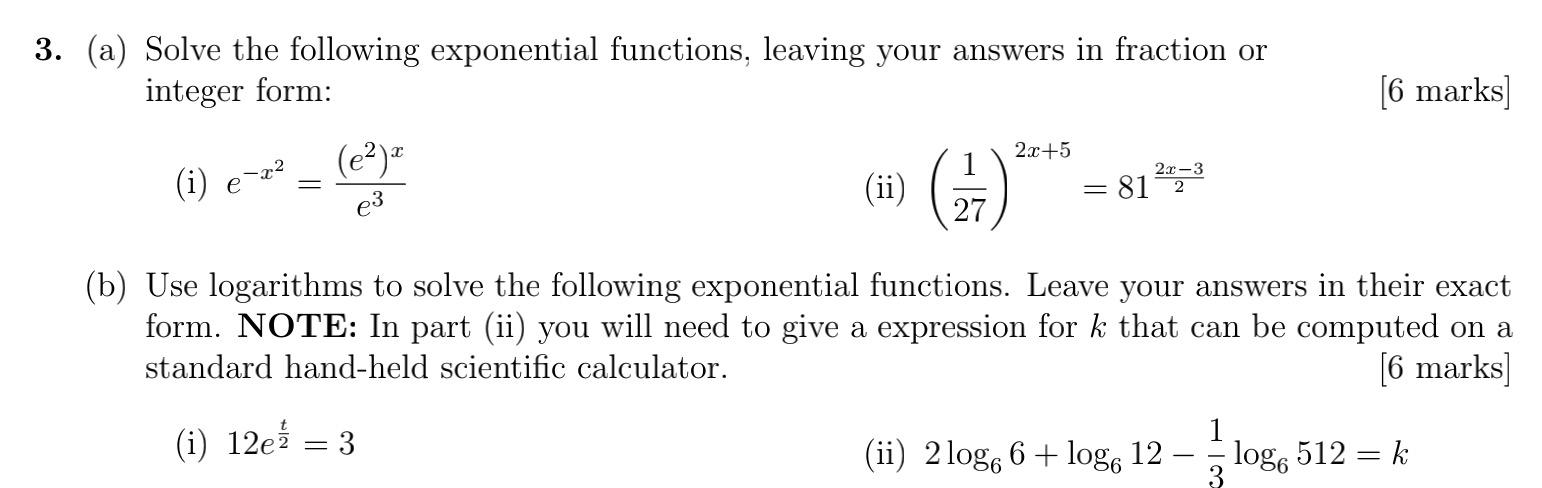 Solved (a) Solve the following exponential functions, | Chegg.com