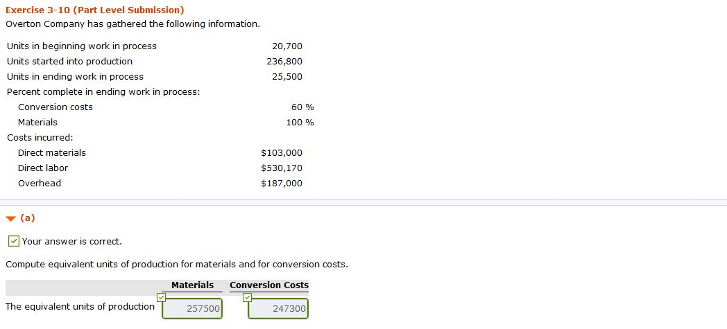 Solved Exercise 3-10 (Part Level Submission) Overton Company | Chegg.com
